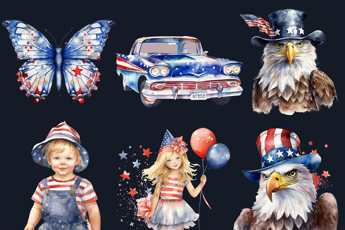 Watercolor 4th of July Clipart Bundle