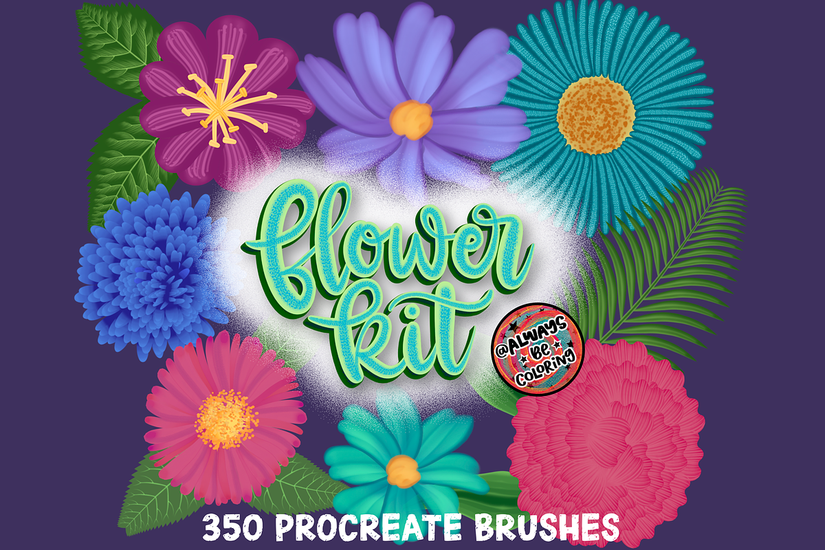 Huge Procreate Flower Brush Kit, a Brush Add-On by AlwaysBeColoring