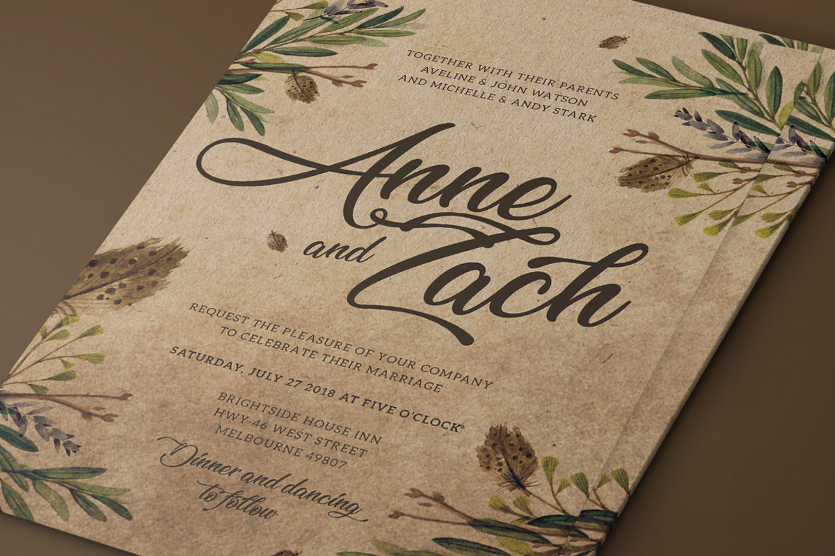 Leaves Wedding Invitation, an Invitation Template by Aarley Kaiven