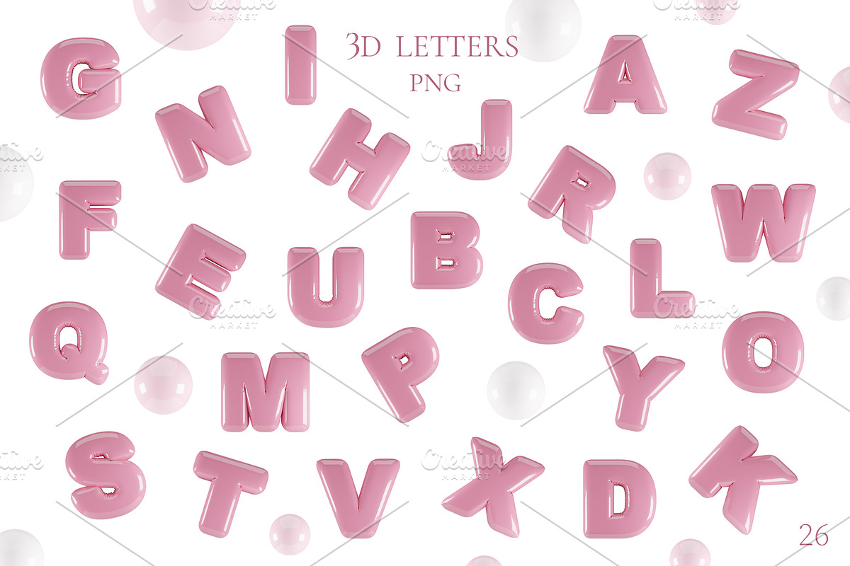 3D Pink Inflated Latex Letters Set, a Graphic by MayaNavits