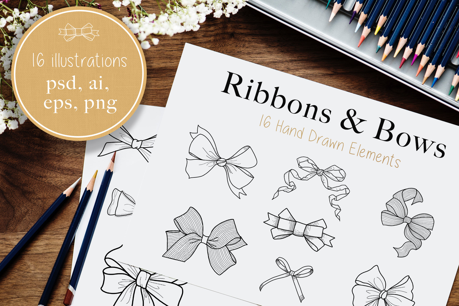 Hand Drawn Ribbons & Bows, an Illustration by Amy Jean