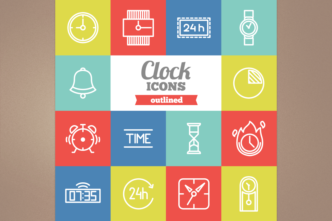 Outlined clock icons, an Outline Icon by miumiu