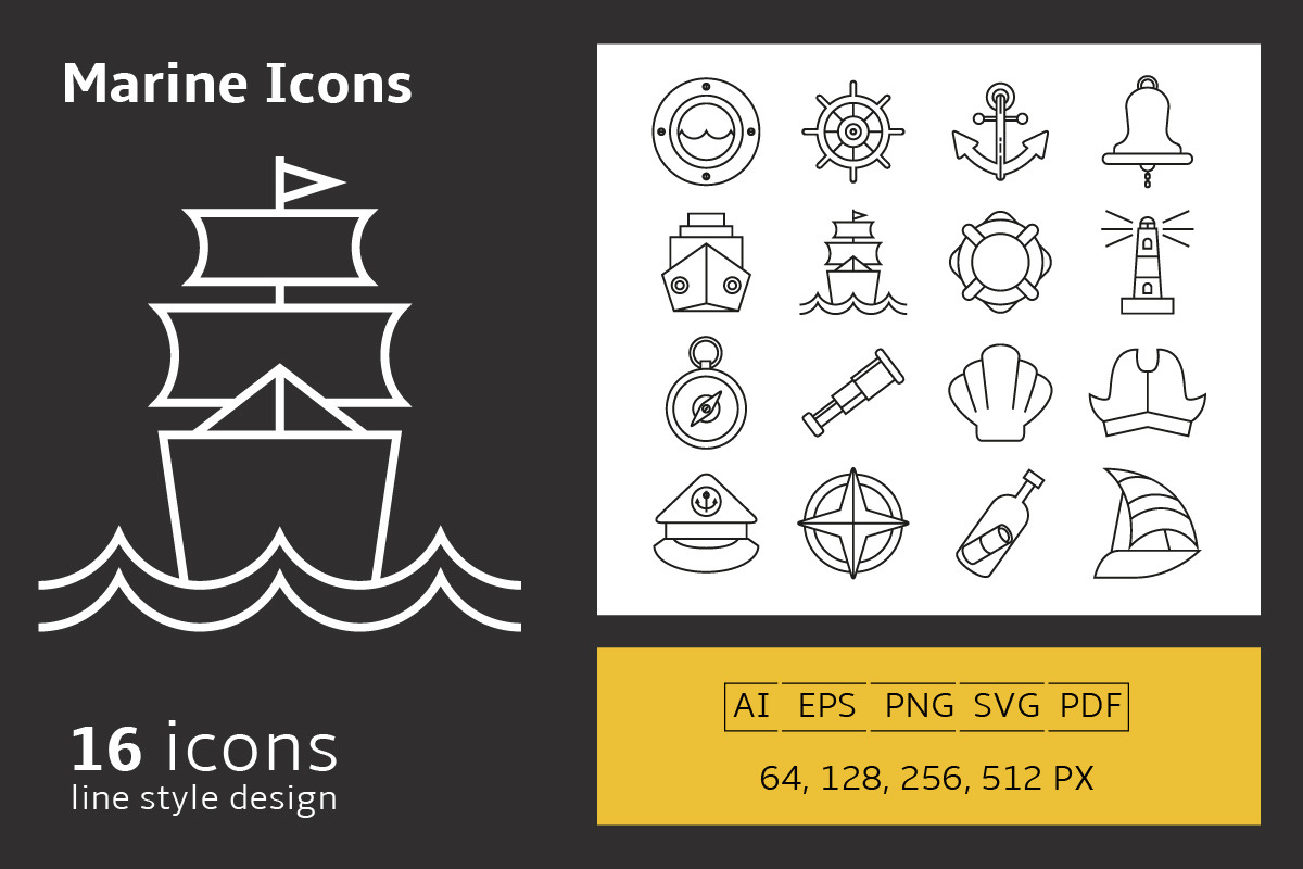 Marine and Ocean Icons Set, an Outline Icon by Designfour