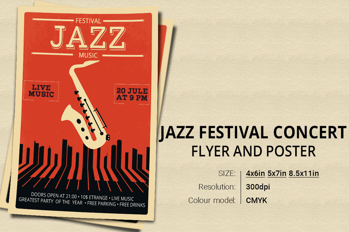 Jazz Festival Concert Event Flyer, a Flyer Template by Artolus