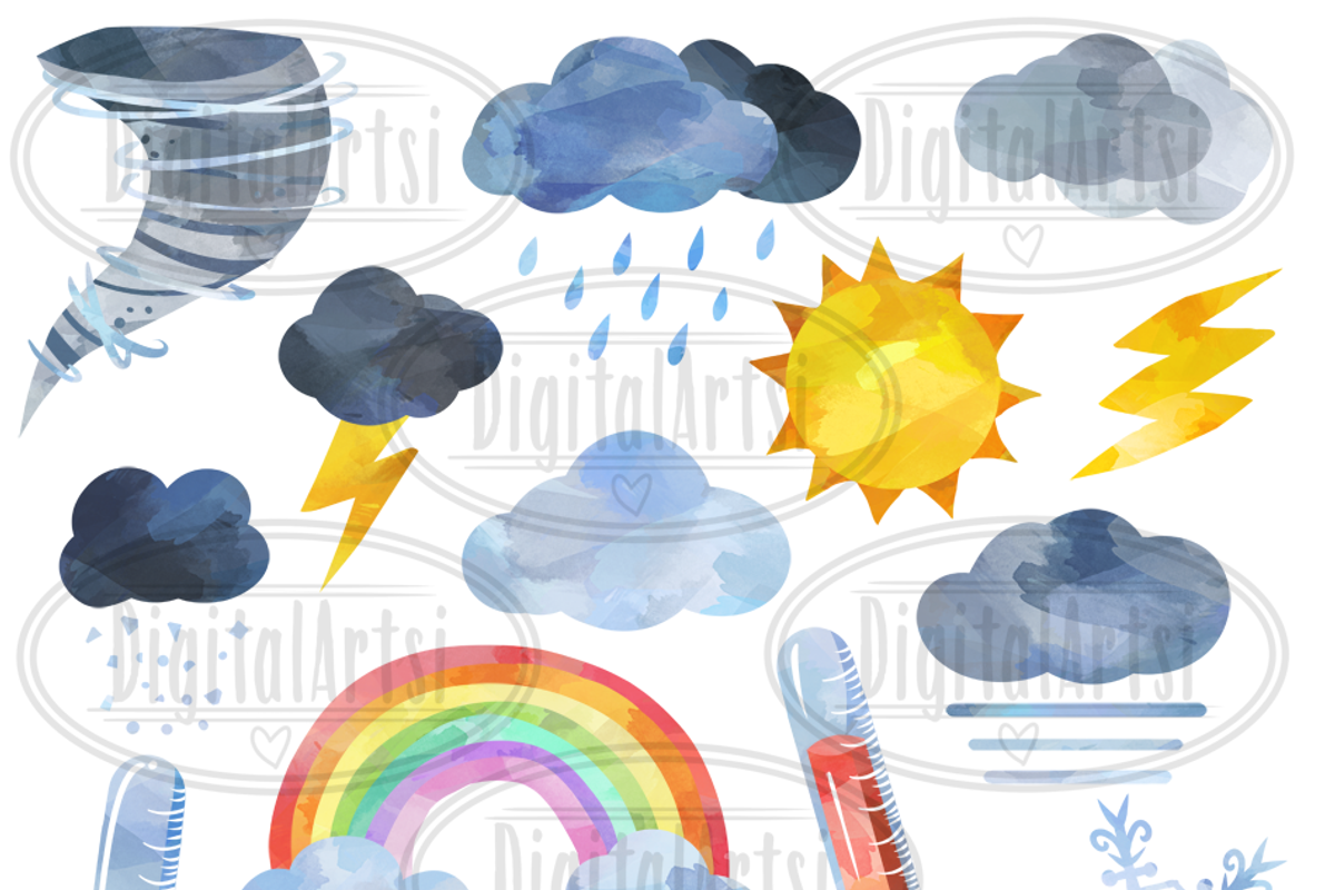 Watercolor Weather Clipart, an Education Illustration by DigitalArtsi ...