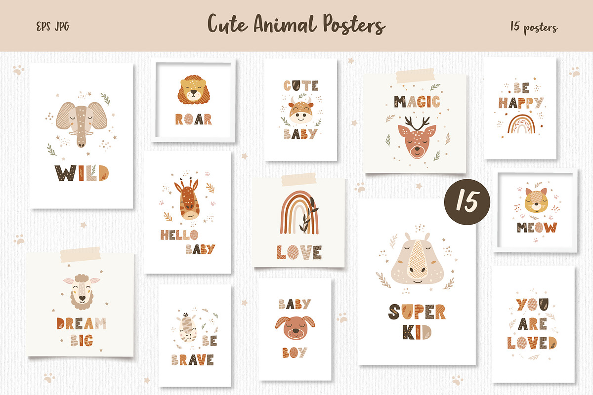 Baby Animal Posters A4, EPS, JPEG, an Animal Illustration by DearLetters