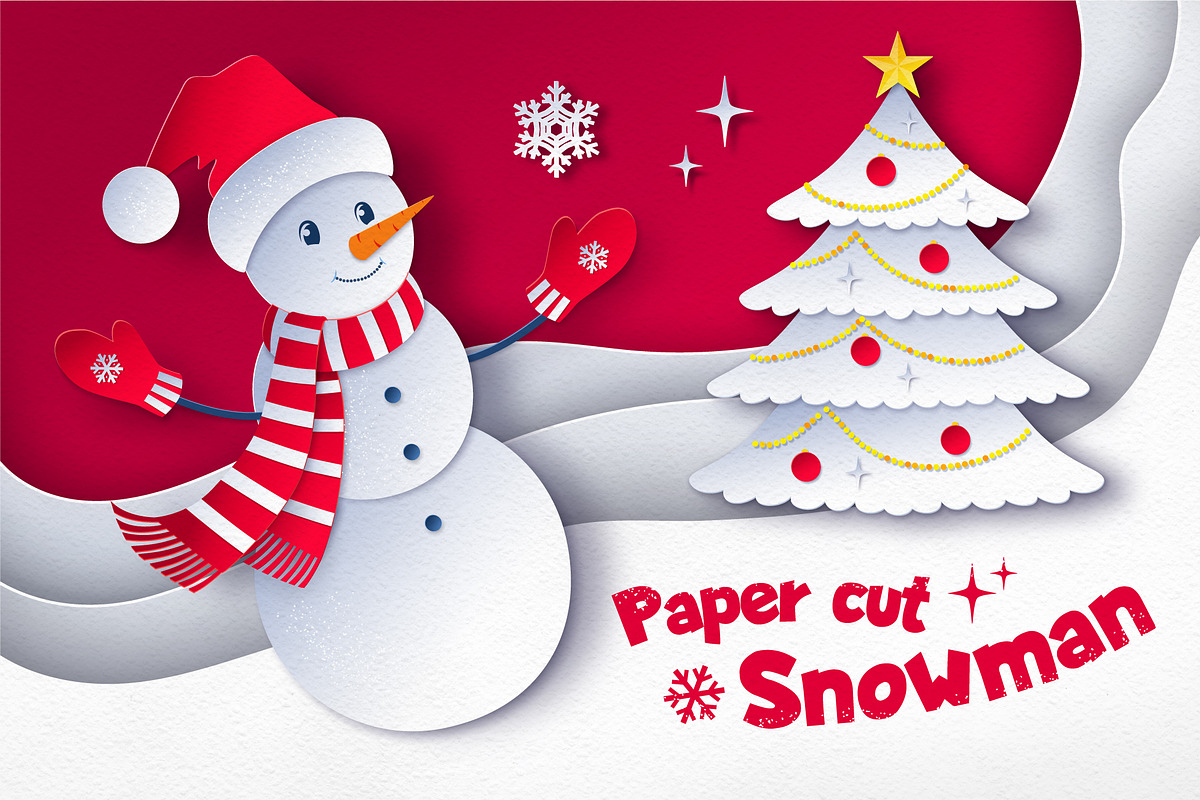 Paper Cut Snowman, an Object Graphic by Sonya Illustrations