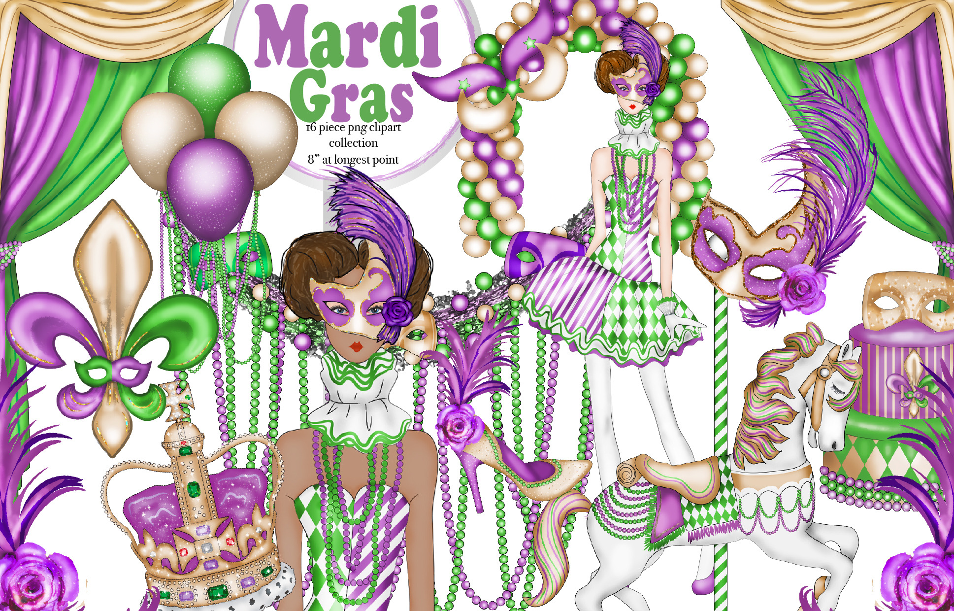 Mardi Gras fashion collection, an Illustration by Gaynor Carradice Designs
