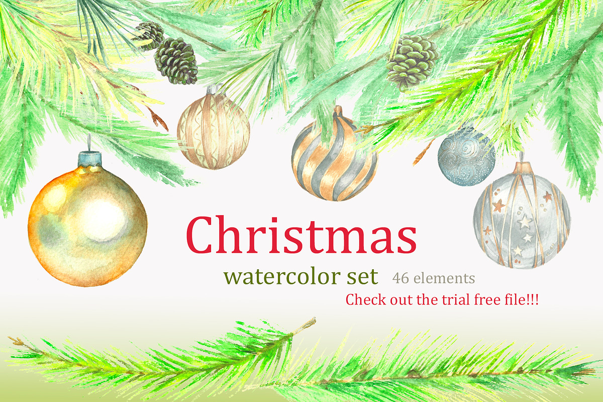 Christmas watercolor set, an Illustration by Art Watercolor