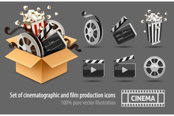 Full cardboard box filled cinema | Illustrations ~ Creative Market
