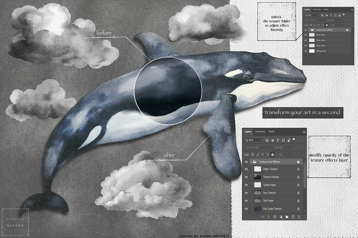 Vintage Button Overlays Photoshop, a Brush Add-On by Liquid Amethyst Art