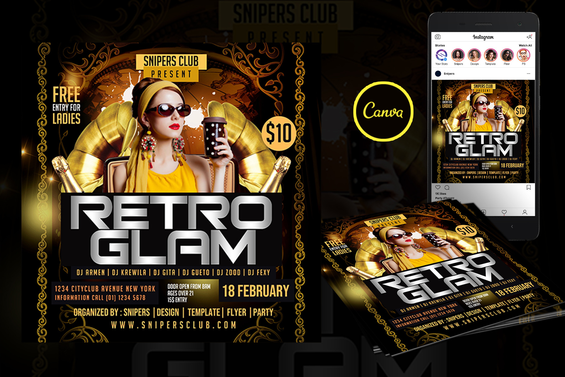 Retro Glam Flyer Canva Template, a Flyer Template by DreamColor