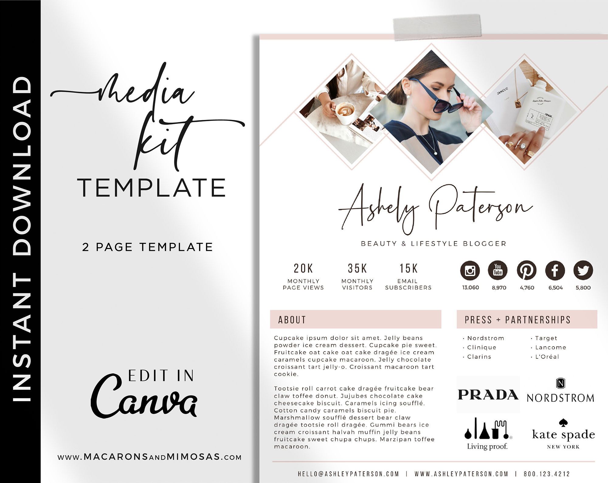 Influencer Media Kit Template, a Resume Template by Macarons and Mimosas