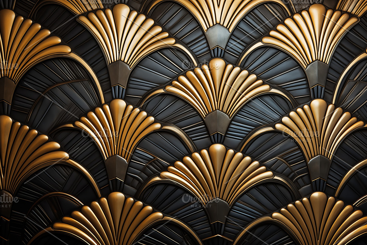 A close-up view of an elegant art deco pattern featuring stylized fan ...