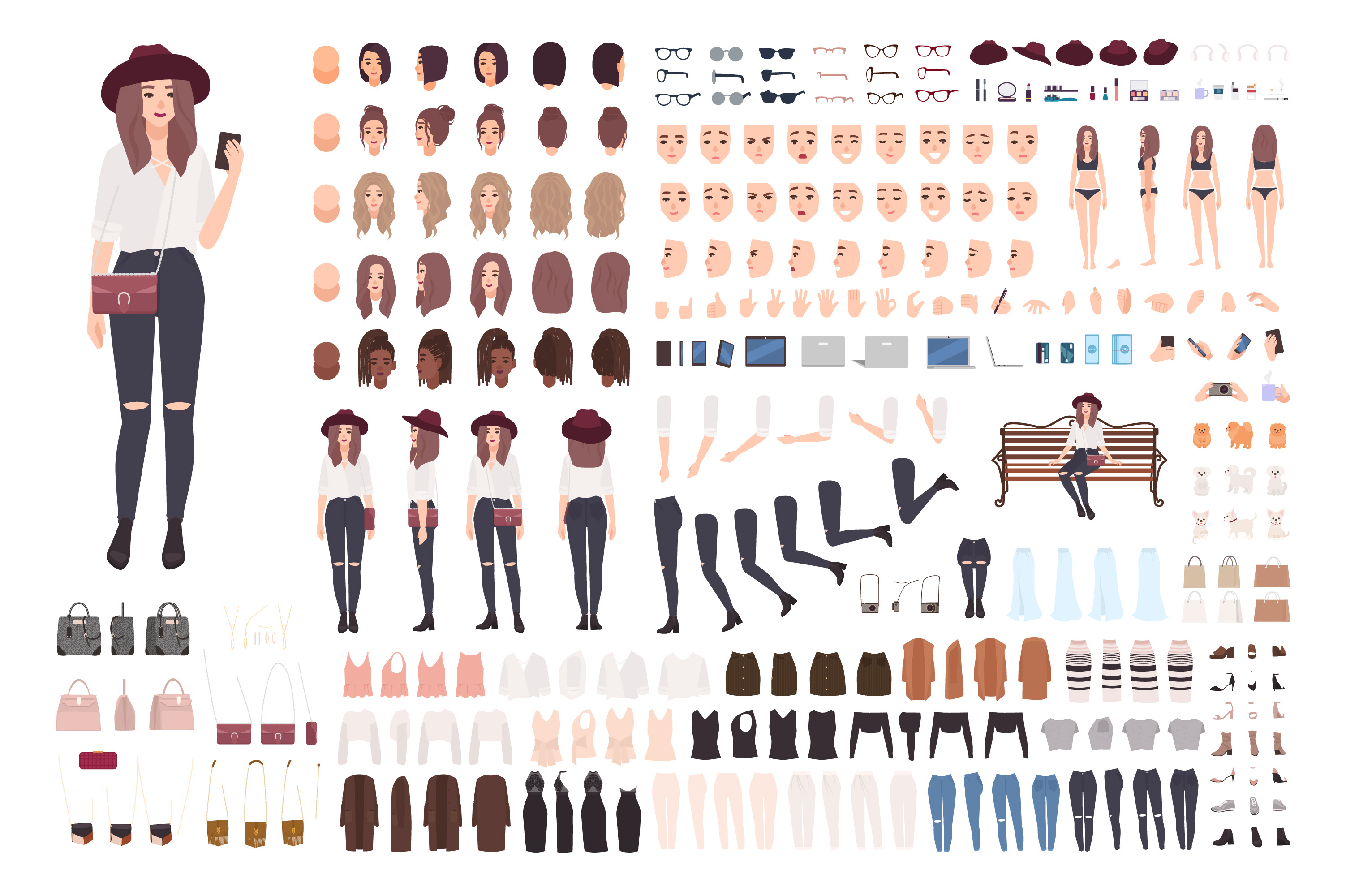 Young woman, girl construction kit | People Illustrations ~ Creative Market