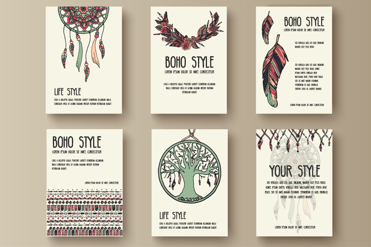Set of boho ornament cards - vector, a Brochure Template by LineTale