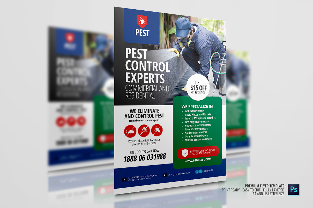 Pest Control Flyer, a Flyer Template by PSDPixel