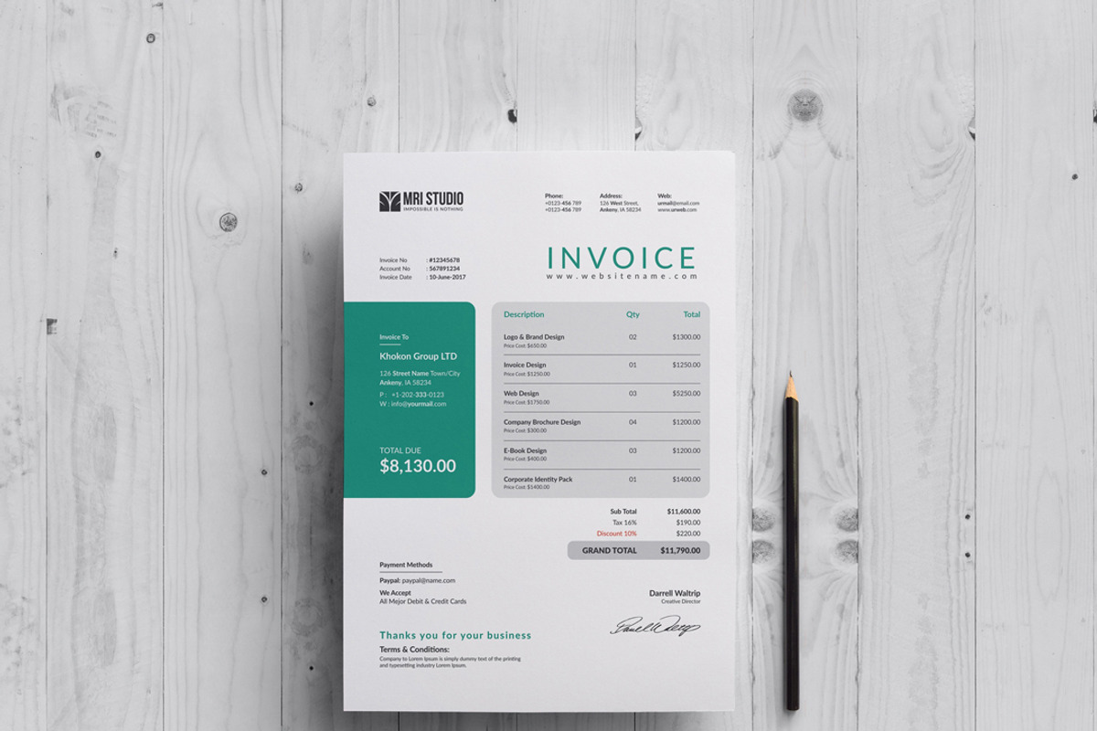 Invoice Template, a Stationery Template by MRI STUDIO