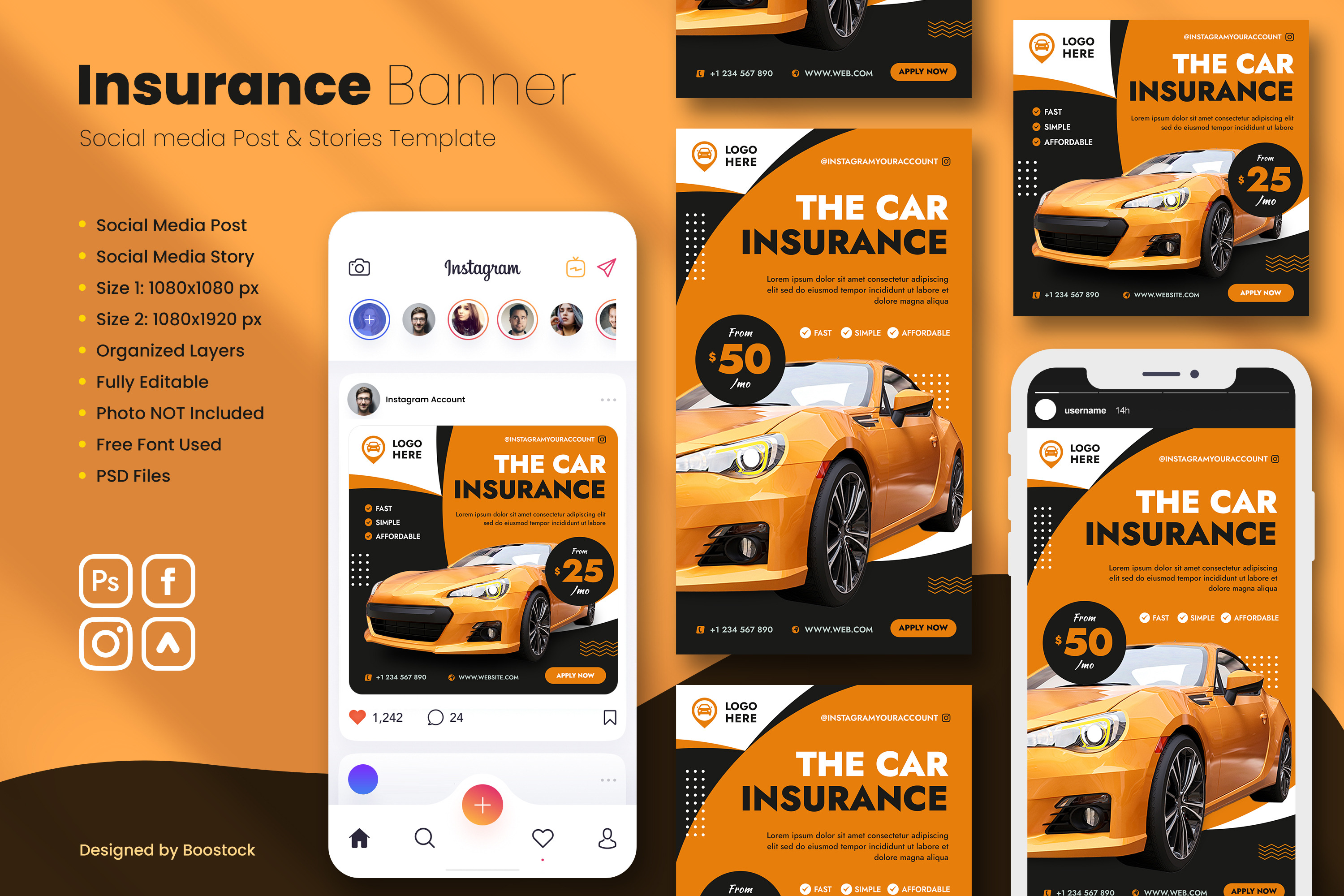 Insurance Social Media Template, a Social Media Template by Boostock
