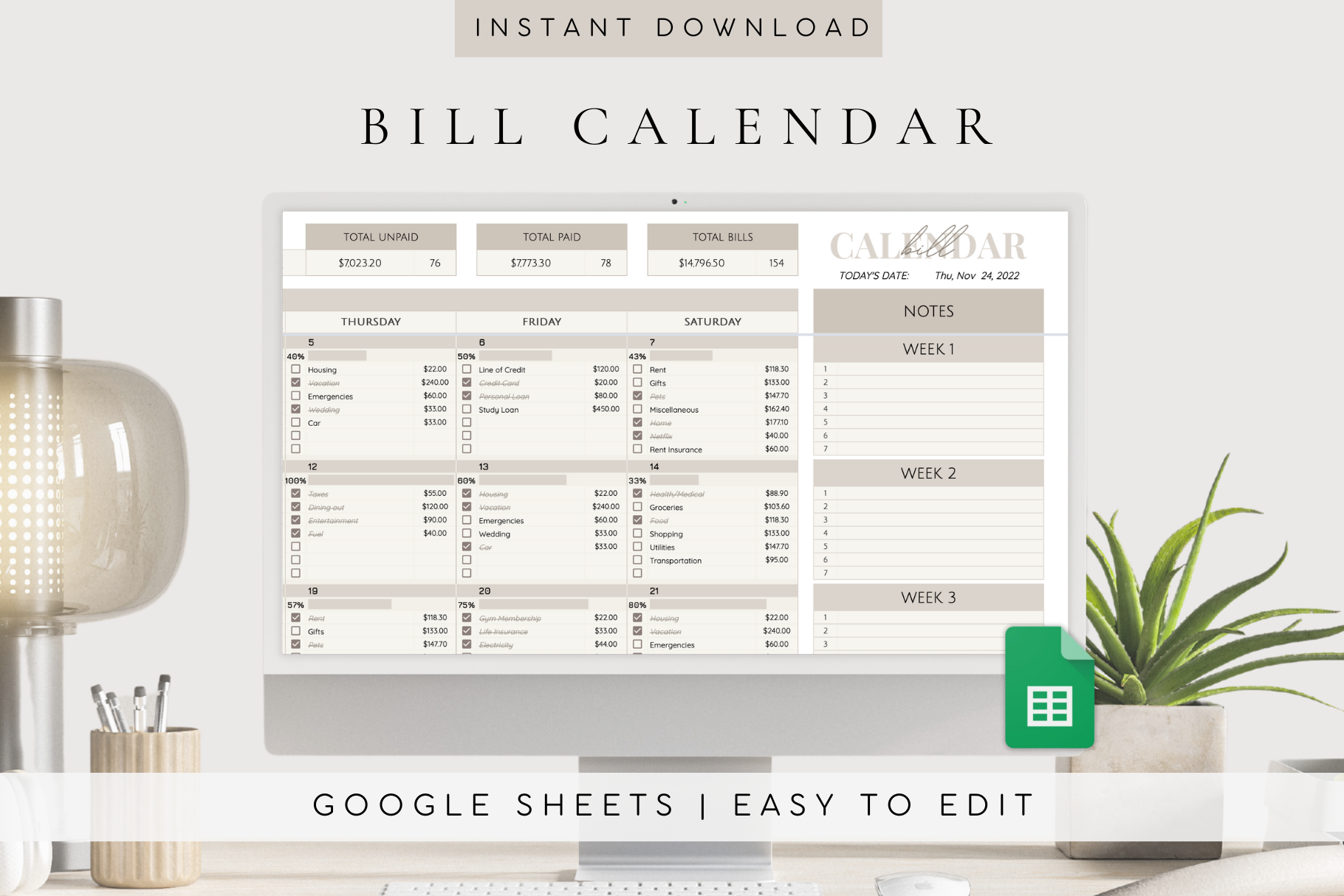 Bill Tracker Google Sheets Template, a Templates & Theme by BRANDcontent
