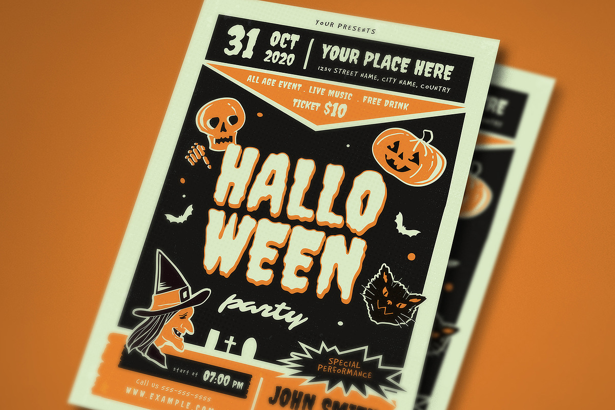 Retro Halloween Party Flyer, a Flyer Template by VectorVactory ...