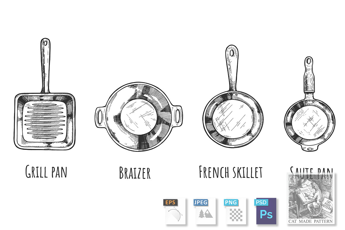 Frying pan different types, an Object Illustration by CatMadePattern ...