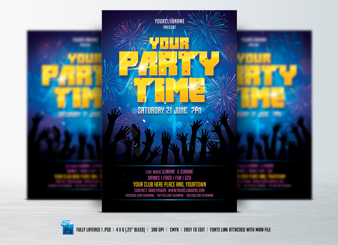 Party Time Flyer, a Flyer Template by DesignWorkz