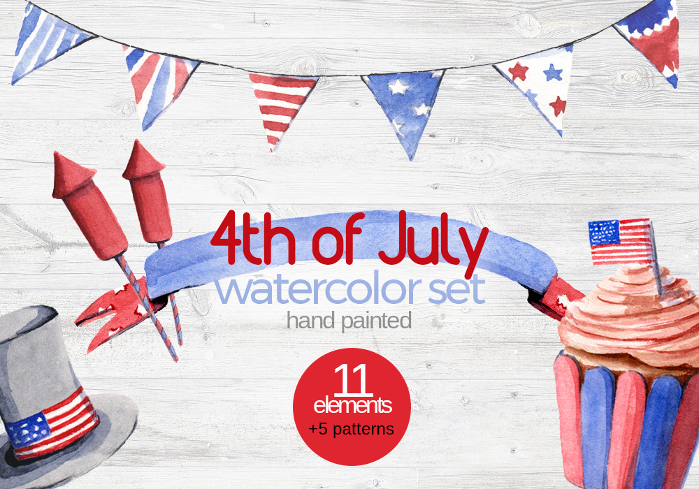 4th of July Watercolor Clipart Set, a Decorative Illustration by Sha1nee