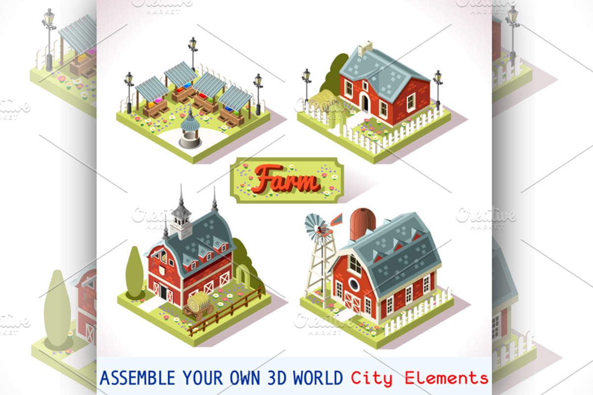Farm Tiles City Map Isometric, an Illustration by Aurielaki Stock Images