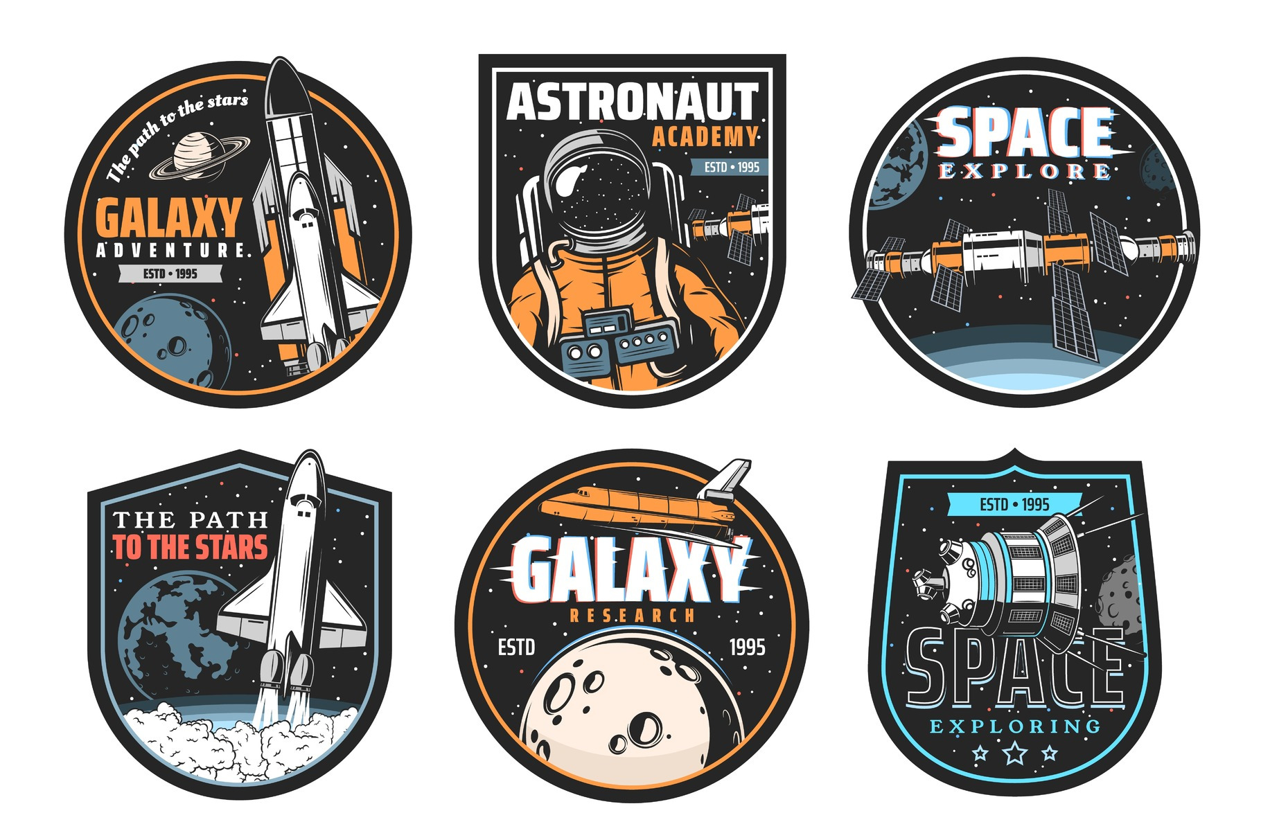 Galaxy research, space explore icons, a Technology Illustration by ...