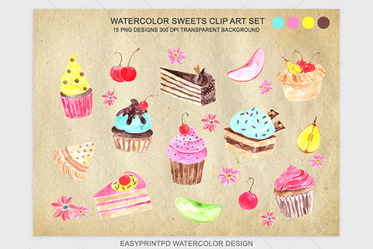Watercolor Cupcake Sweets Clip Art, a Food Illustration by Magic Story ...