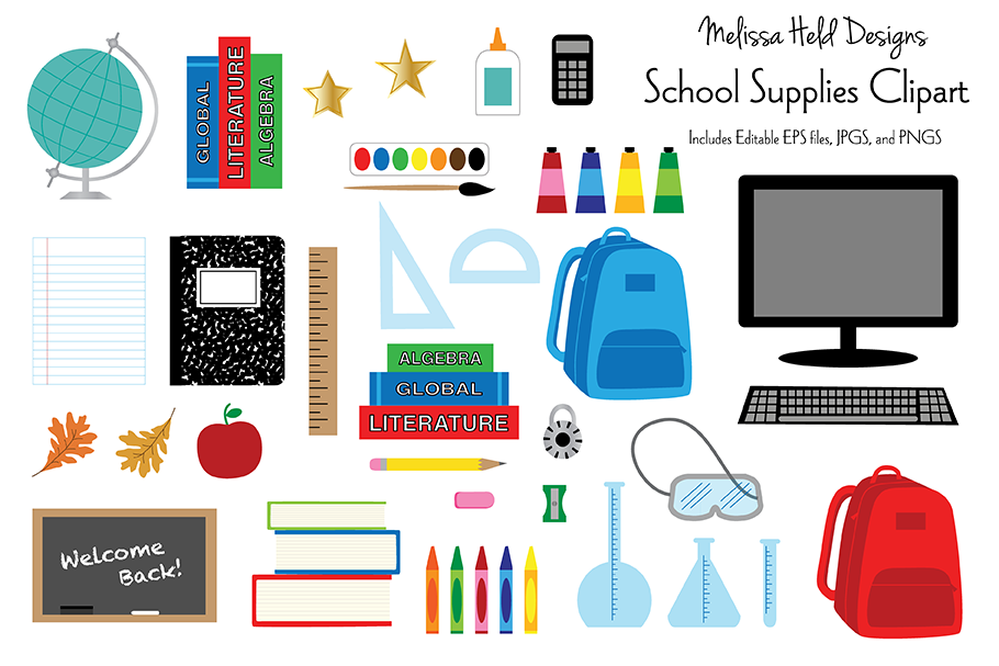 School Supplies Clipart, an Education Illustration by Melissa Held Designs