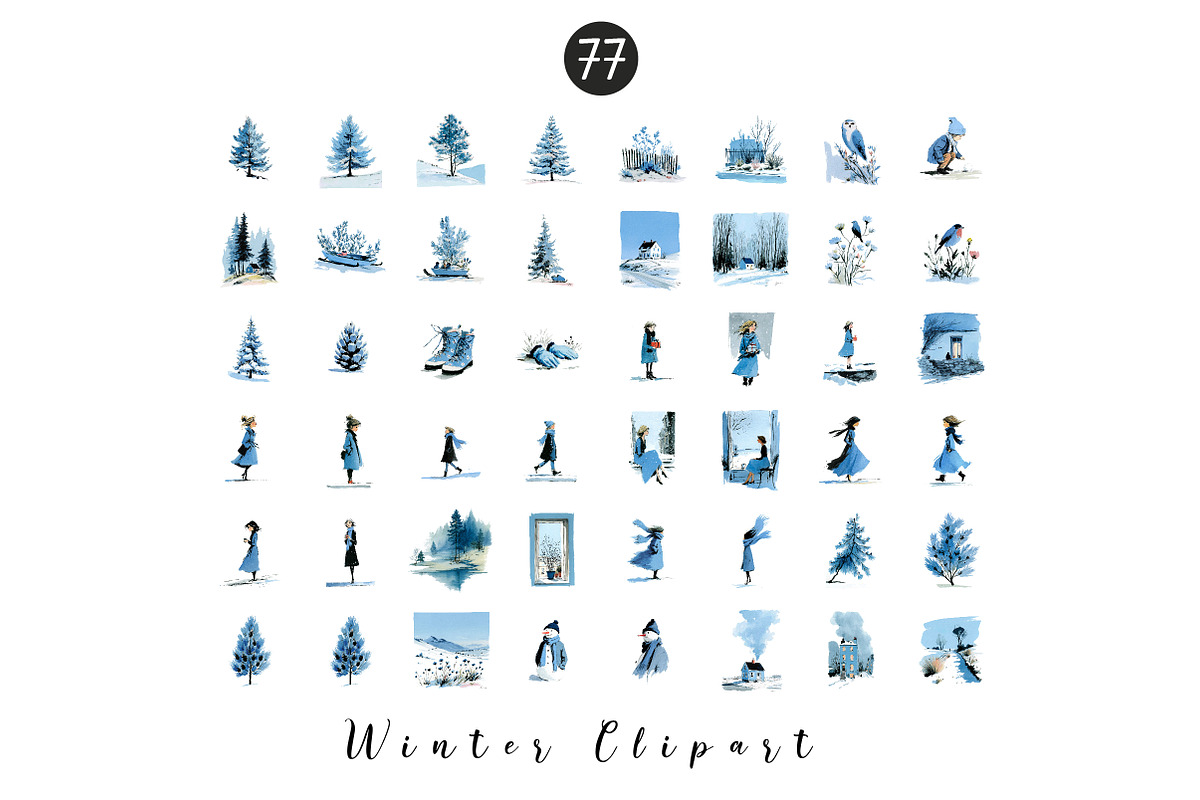 Watercolor Winter Clipart Collection, an Illustration by CreationArt
