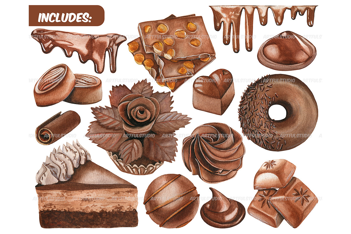 Watercolor chocolate clipart set, an Illustration by ArtfulStudio ...