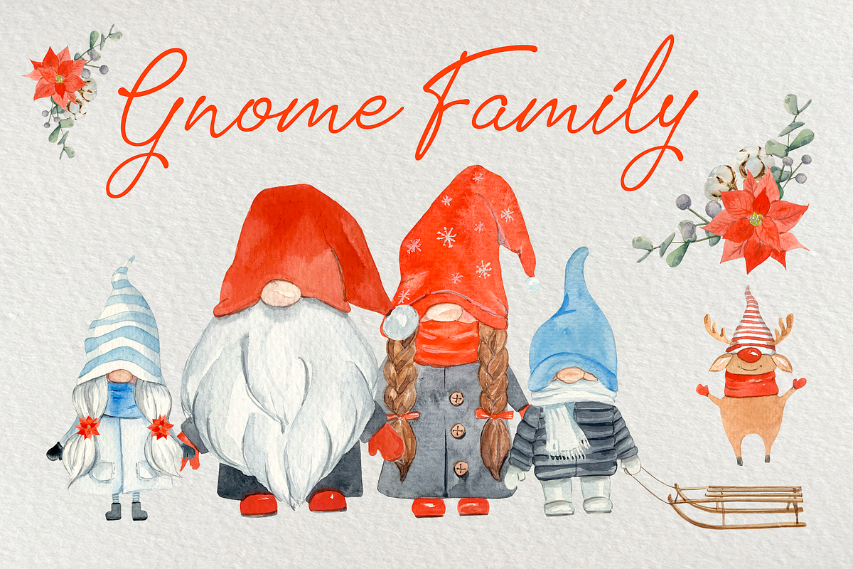 Gnome Family Watercolor Clip Art Set, an Illustration by Tati Bordiu