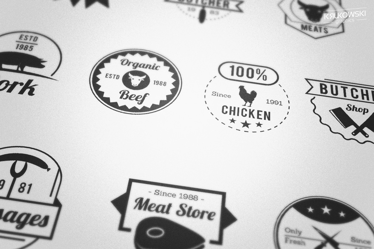 Butcher Meat Shop Badges Logos, a Branding & Logo Template by Krukowski ...