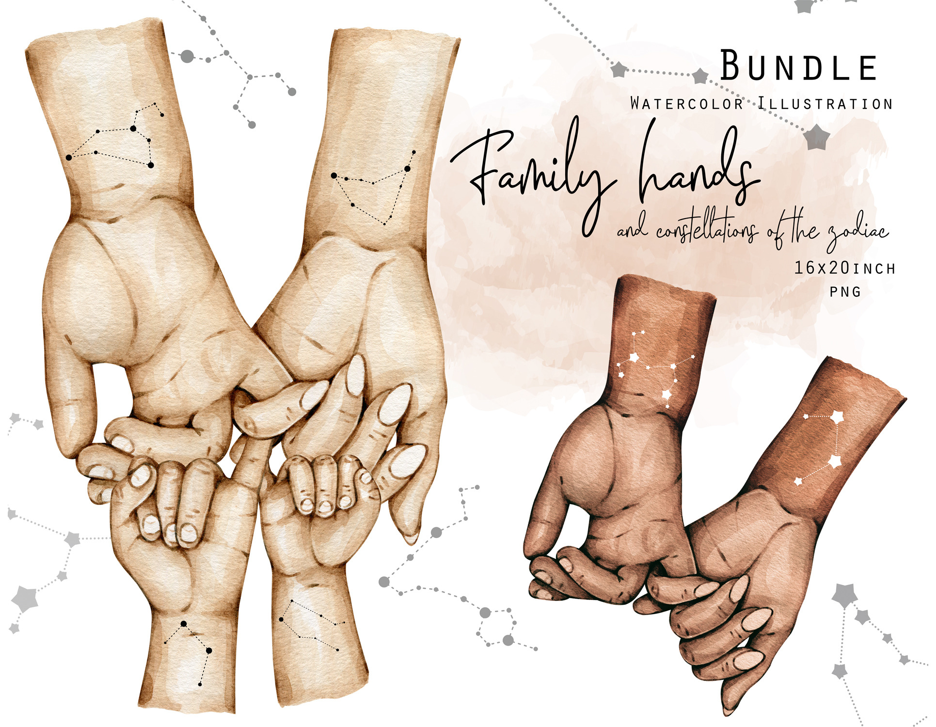 Family Hands & Zodiac Constellations, a Decorative Illustration by ...