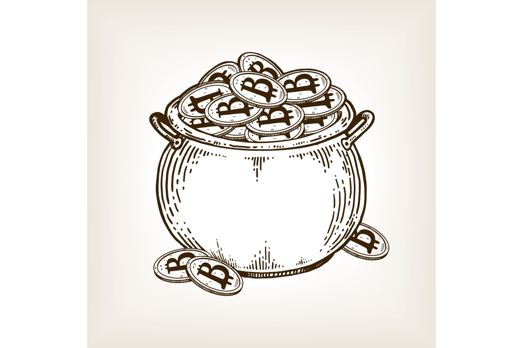Pot of coins engraving vector illustration, a Finance Illustration by ...