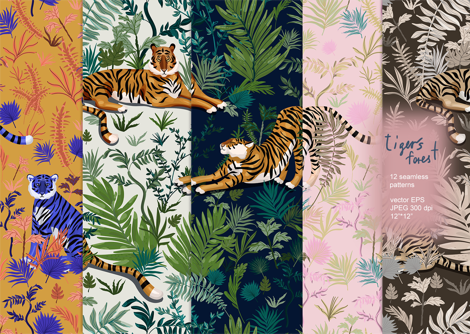 Tiger seamless vector set, a Pattern Graphic by PatternsBlooming