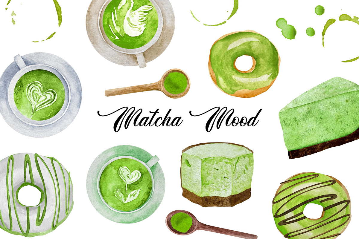 Watercolor Matcha green tea clipart, a Food Illustration by Art and Funny