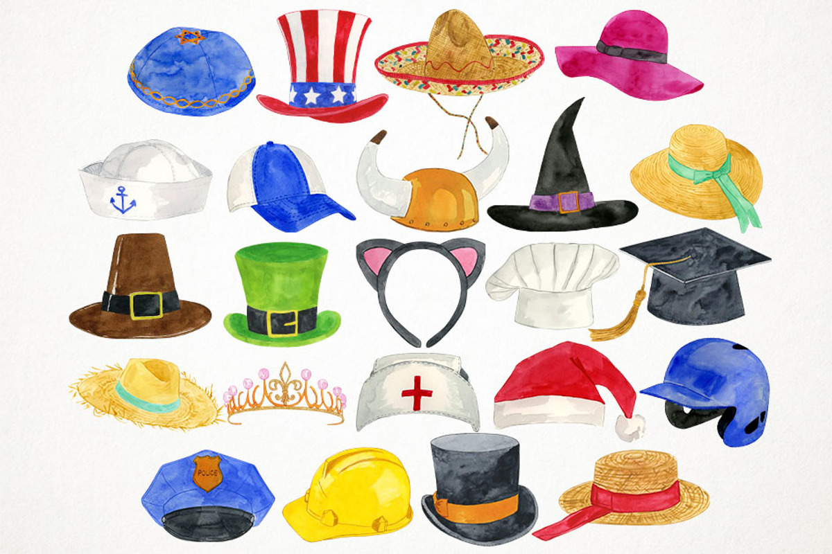 Watercolor Hats Clipart, an Illustration by Paulaparaula
