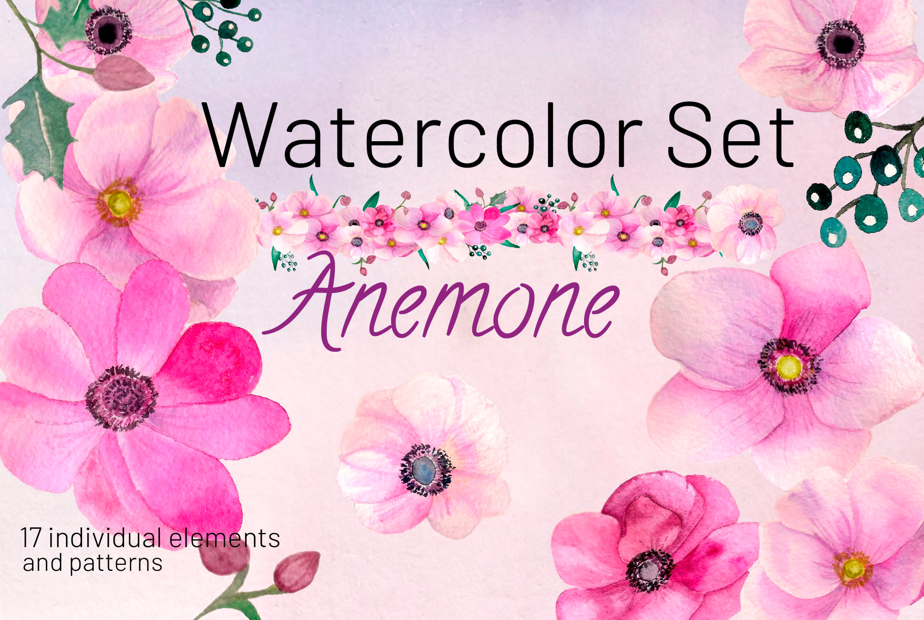 Watercolor Set Anemone, an Object Graphic by Taniarayart