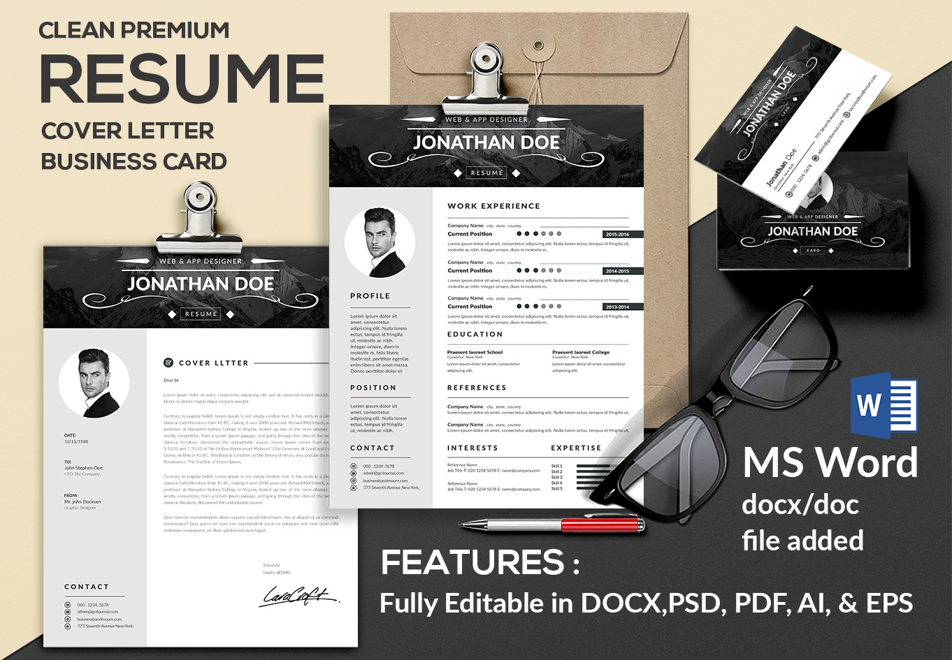 Resume Cover Letter & Business card, a Resume Template by AfzaalGraphics