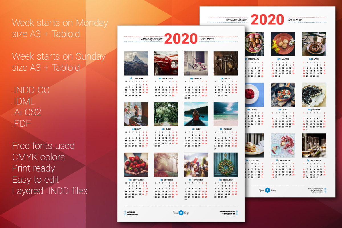 Calendar Poster 2020, a Stationery Template by AntartStock