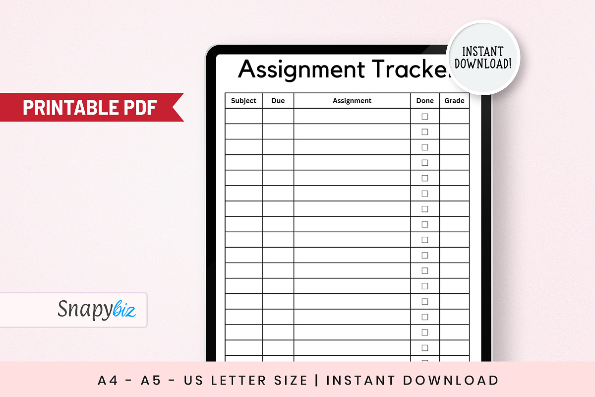 Printable Assignment Tracker Temp, a Print Template by Snapybiz