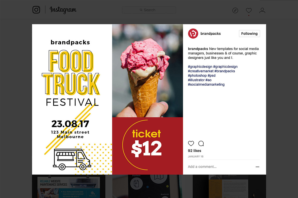 Food Truck Social Media Templates, a Social Media Template by BrandPacks