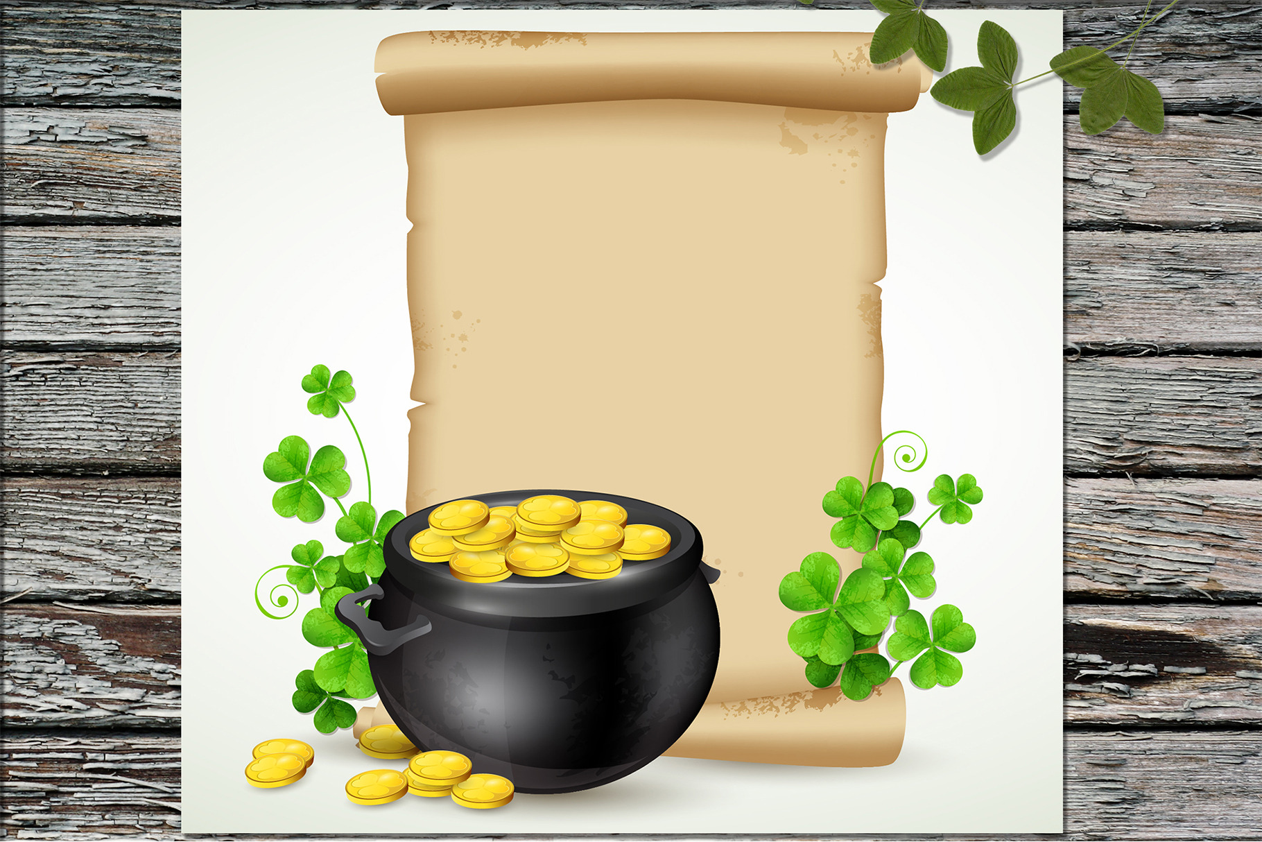 Old Scroll and Pot of Gold, a Seasonal Illustration by Artspace