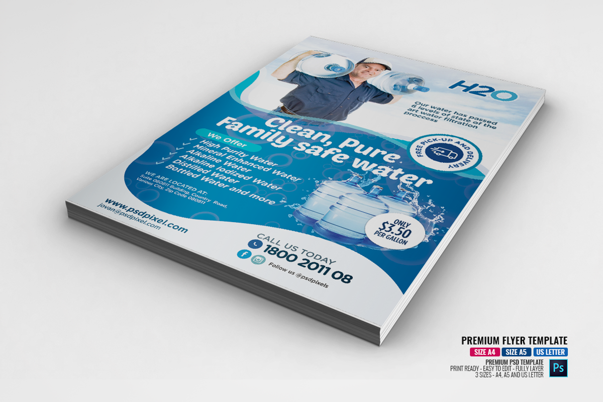 Water Delivery Services Flyer, a Flyer Template by PSDPixel