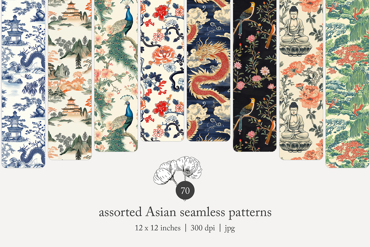 70 assorted Asian seamless pattern, a Pattern Graphic by Poppy Lane Studio