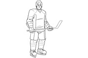 Hockey Player Line Art, an Illustration by Malchev